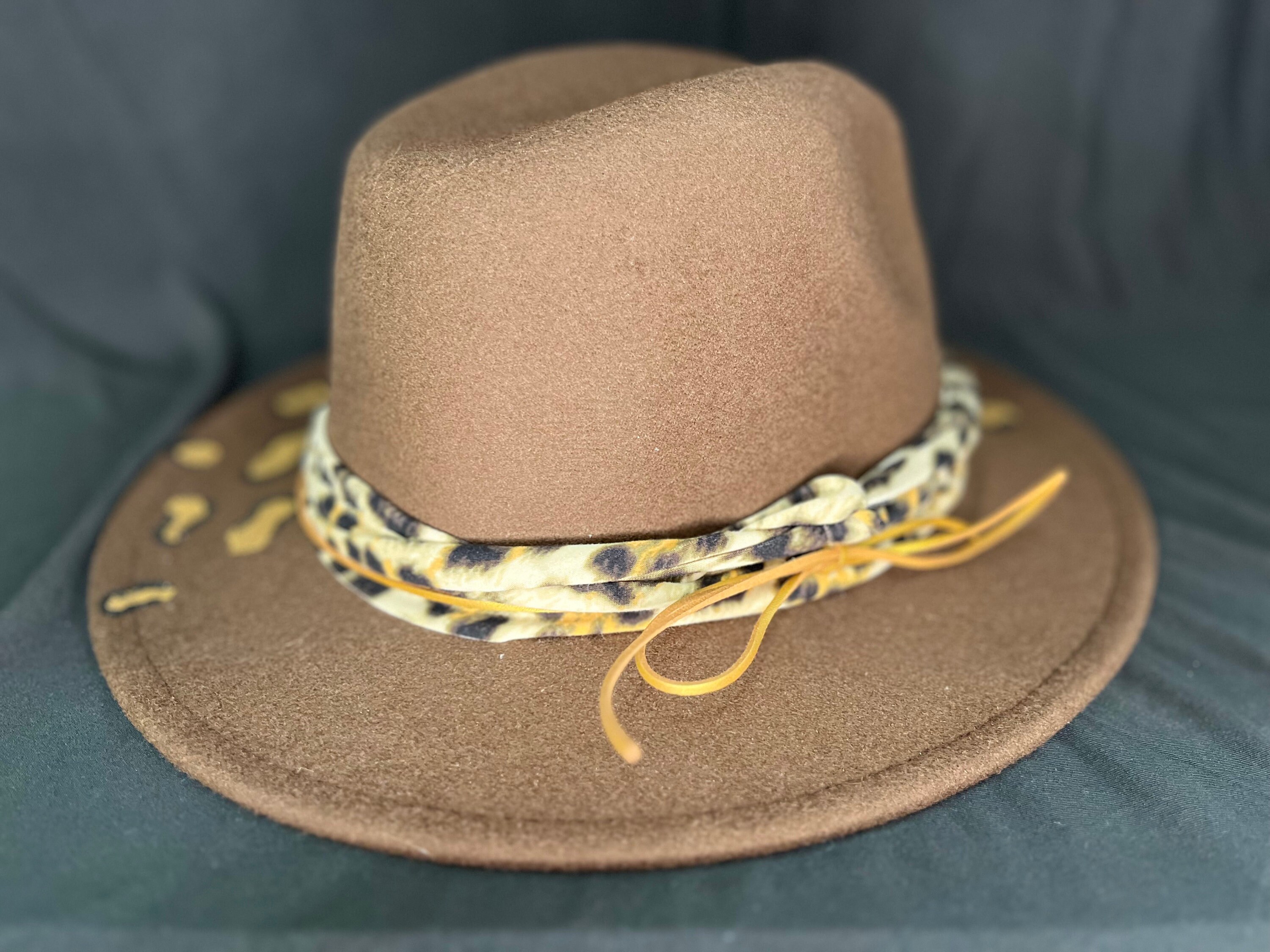 Dark Brown Cheetah/leopard Hand Painted Felt Fedora With Gold Accents ...