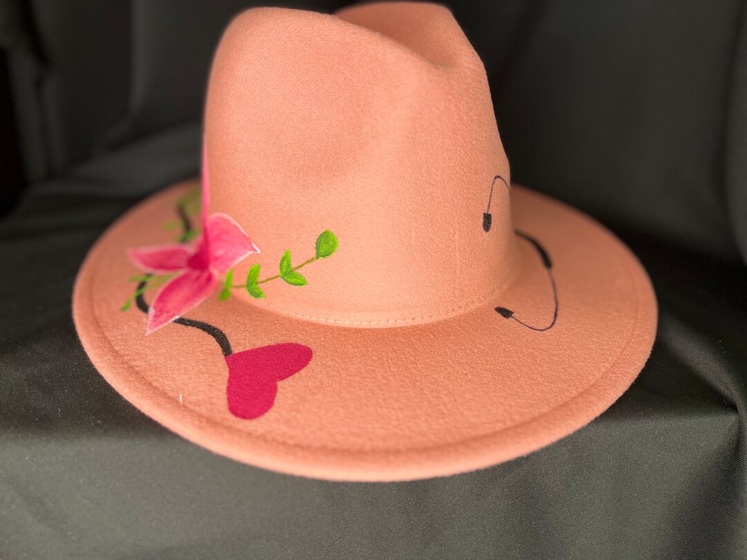 Stethoscope With Flower Hand Painted on Light Coral Pink Felt Fedora ...