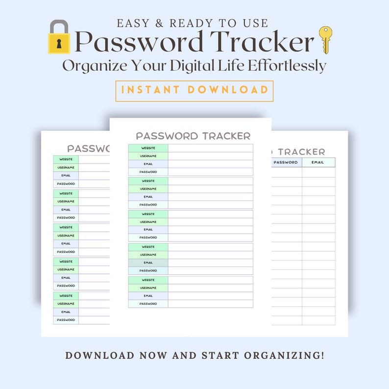 Printable Password Tracker | Pastel Password Organizer PDF | Digital ...