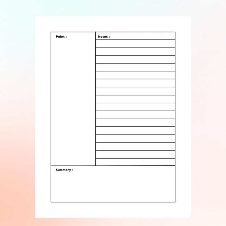 Cornell Notes Printable, Cornell Notes Template, Note Taking, Writing ...