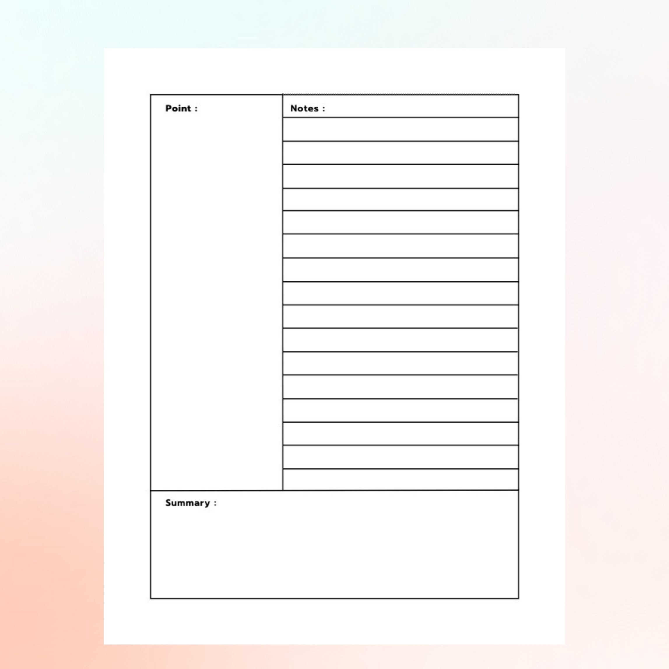 Cornell Notes Printable, Cornell Notes Template, Note Taking, Writing ...