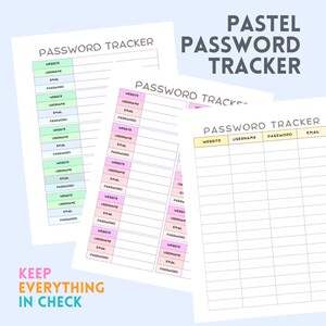 Printable Password Tracker | Pastel Password Organizer PDF | Digital ...