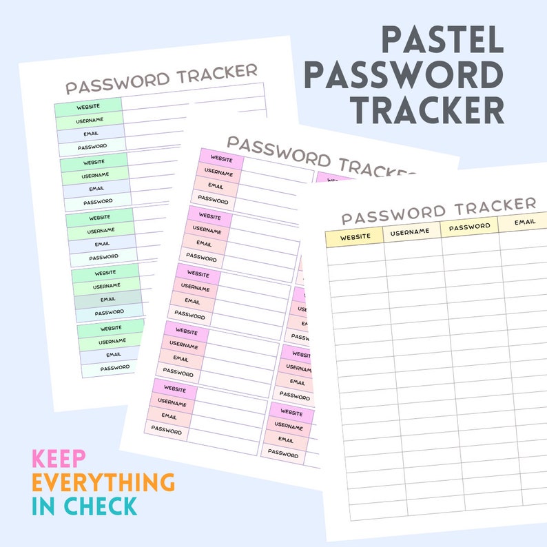Printable Password Tracker | Pastel Password Organizer PDF | Digital ...