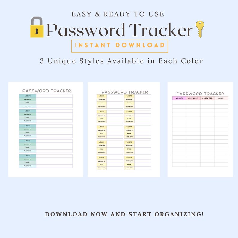 Printable Password Tracker | Pastel Password Organizer PDF | Digital ...