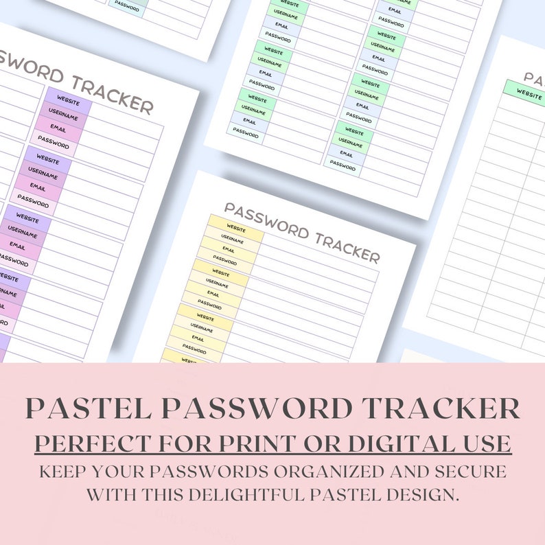Printable Password Tracker | Pastel Password Organizer PDF | Digital ...