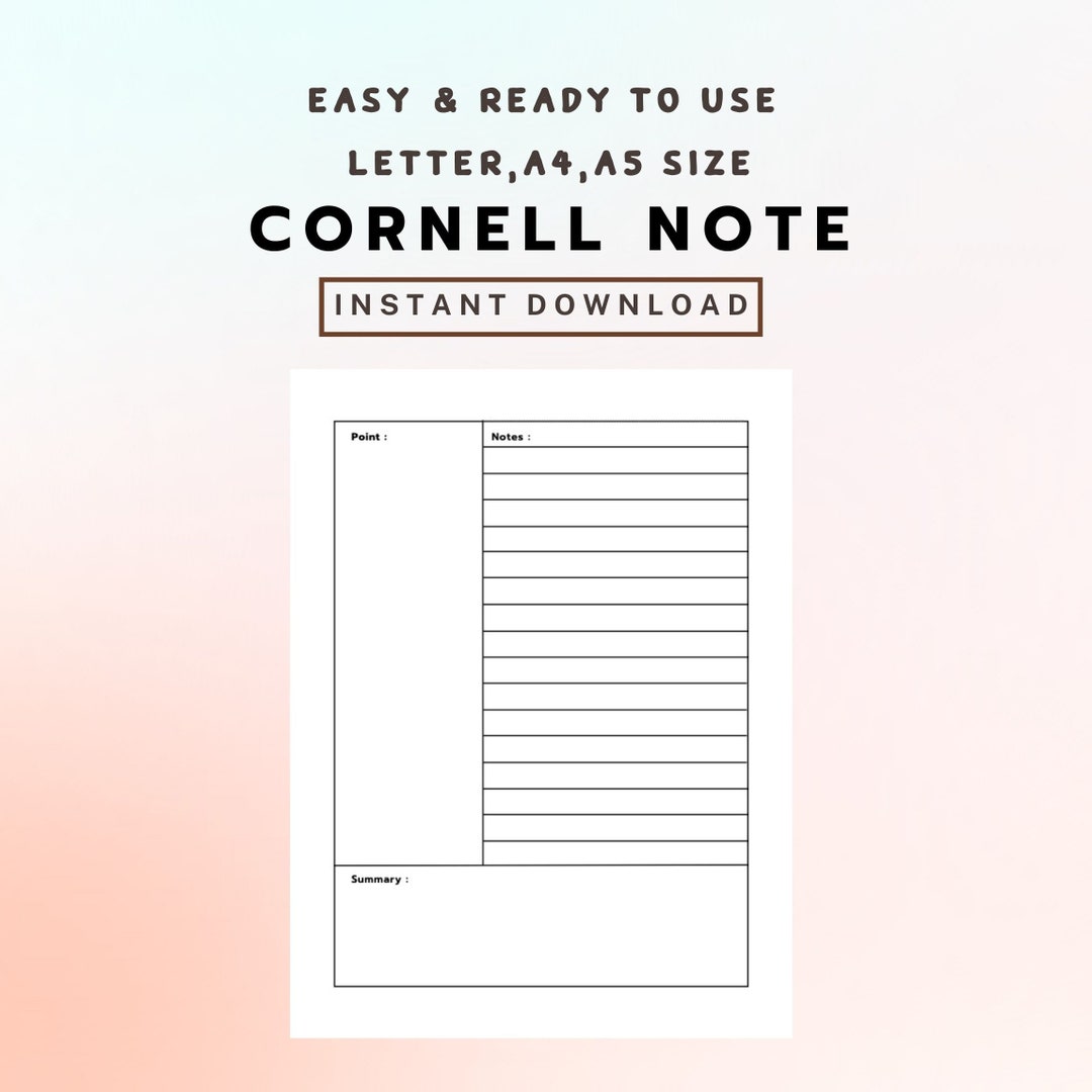 Cornell Notes Printable, Cornell Notes Template, Note Taking, Writing ...