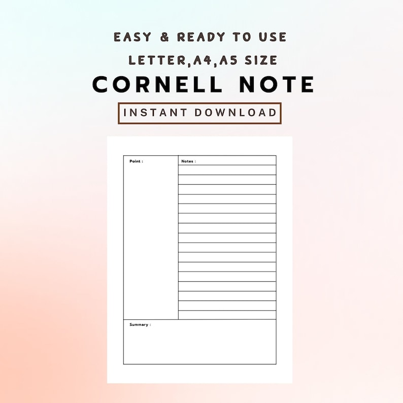 Cornell Notes Printable, Cornell Notes Template, Note Taking, Writing ...