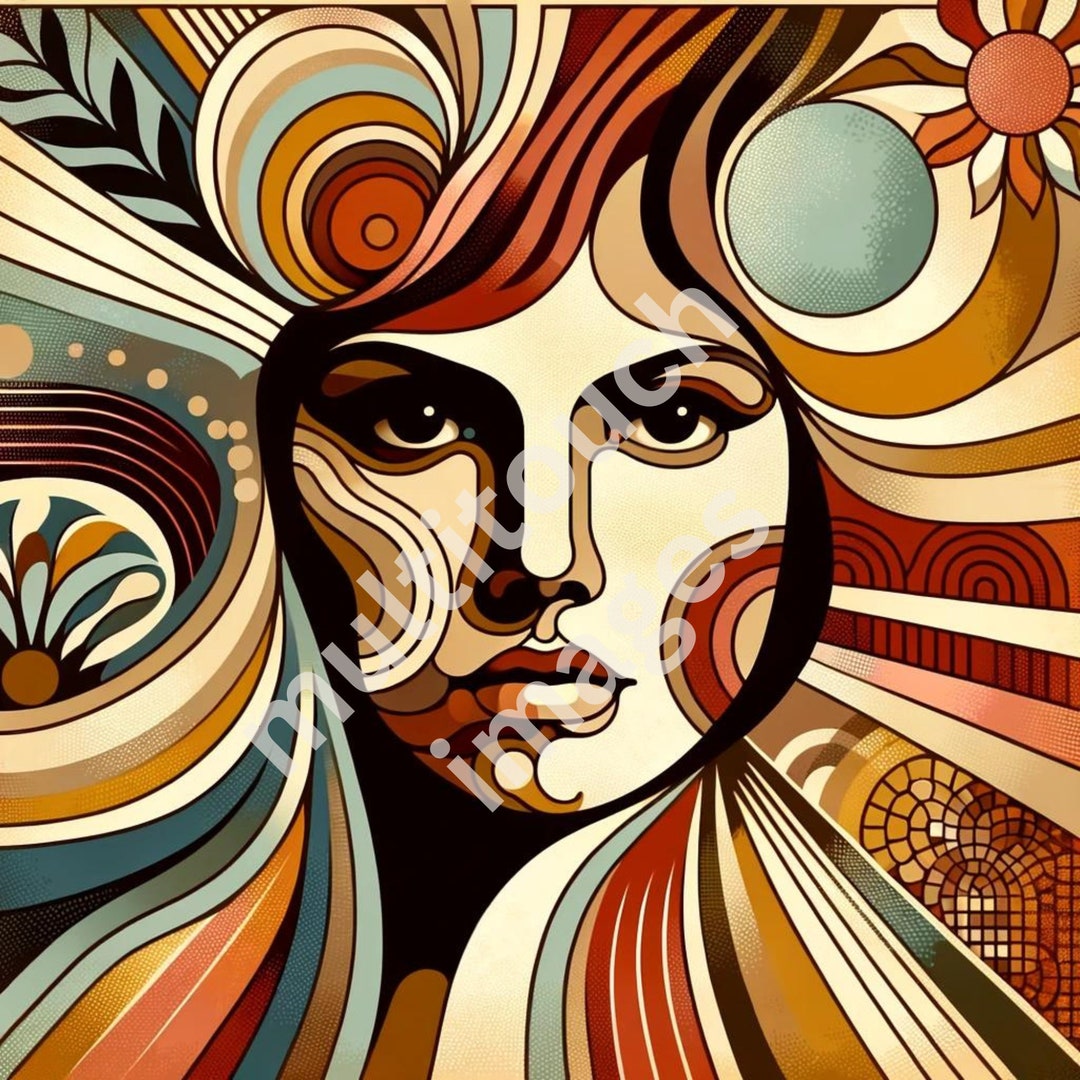 Colorful Abstract Women Portraits Bundle, Vibrant Mid Century Female ...