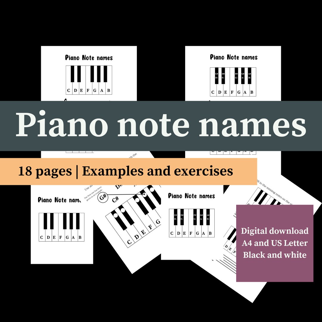Complete Piano Note Names, Music Theory Worksheets Bundle Black and ...