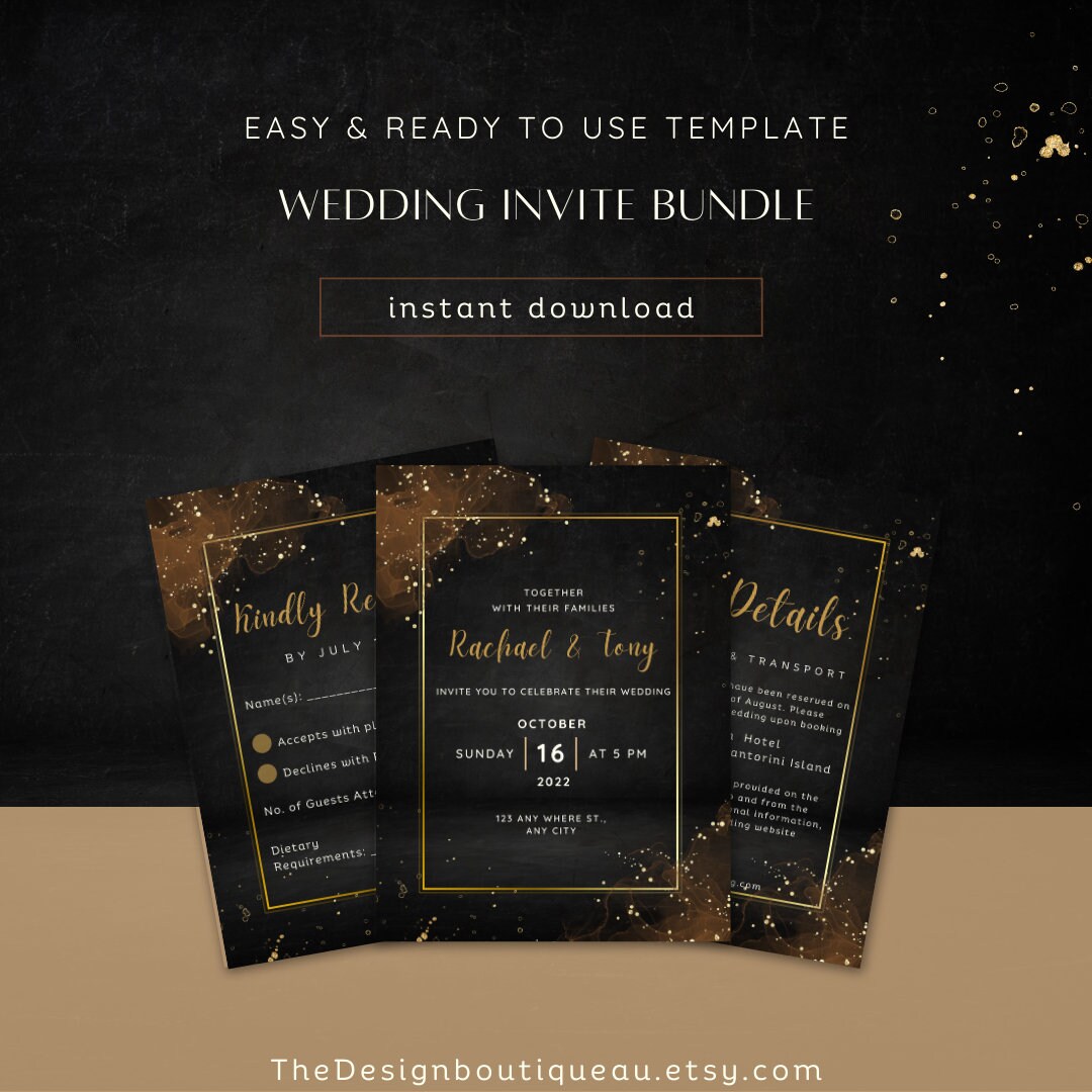 Black and Gold Trim, Elegant, Wedding Bundle Template, Wedding ...