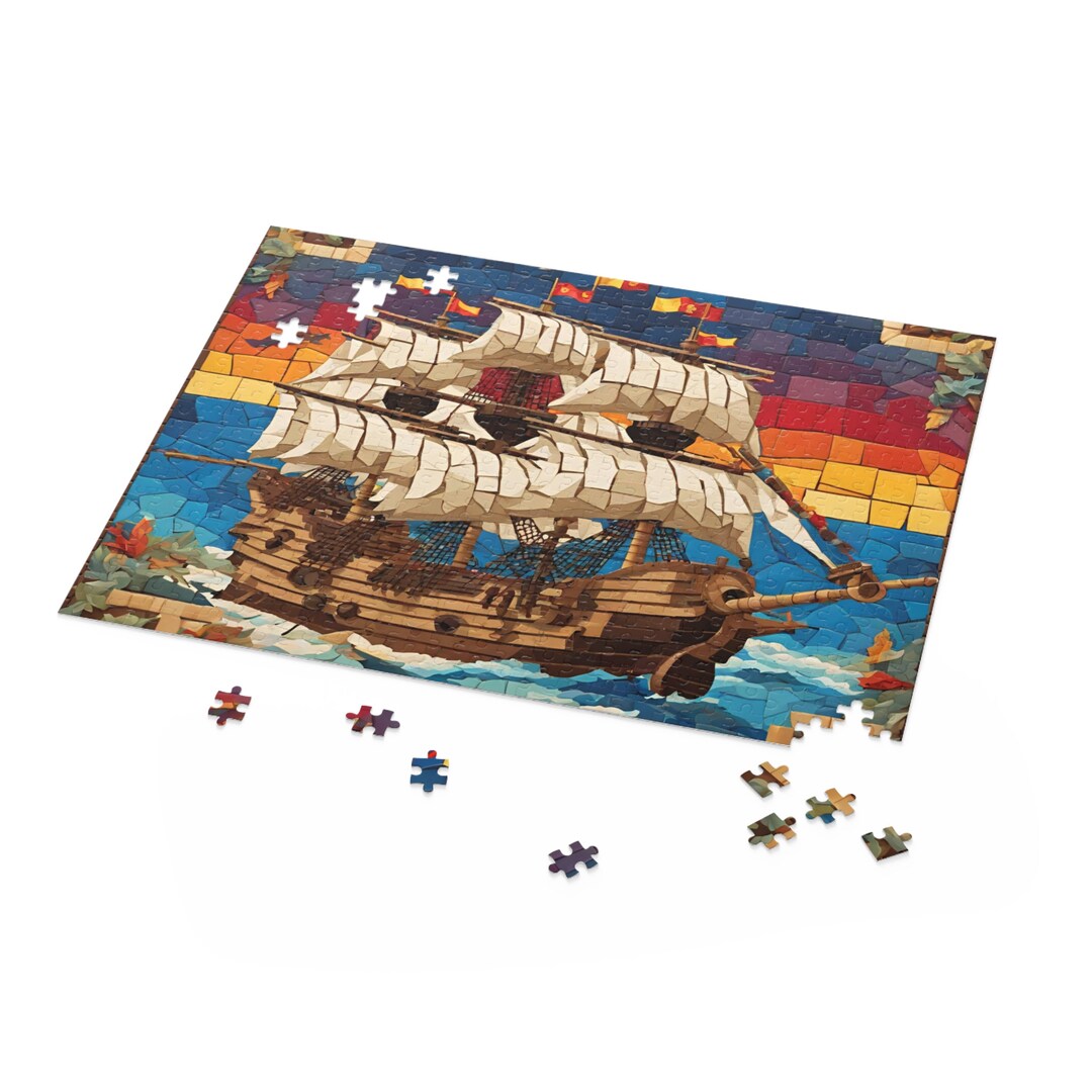 Pirate Ship Puzzle in Paper Mosaic Style Pirate Puzzle Child Adult ...