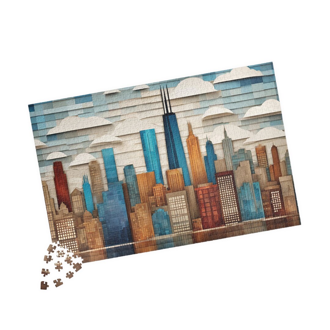 Vibrant Color Chicago Jigsaw Puzzle Skyline Chicago Puzzle Mosaic Style ...