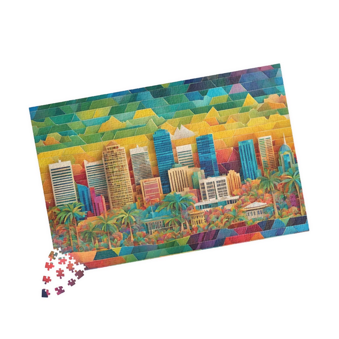 Vibrant Color Honolulu Jigsaw Puzzle Skyline Hololulu Puzzle Mosaic ...