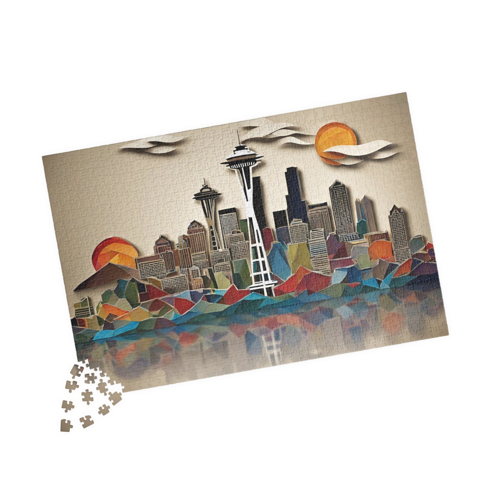 Skyline Seattle Jigsaw Puzzle Vibrant Colors Seattle City Skyline Hard ...