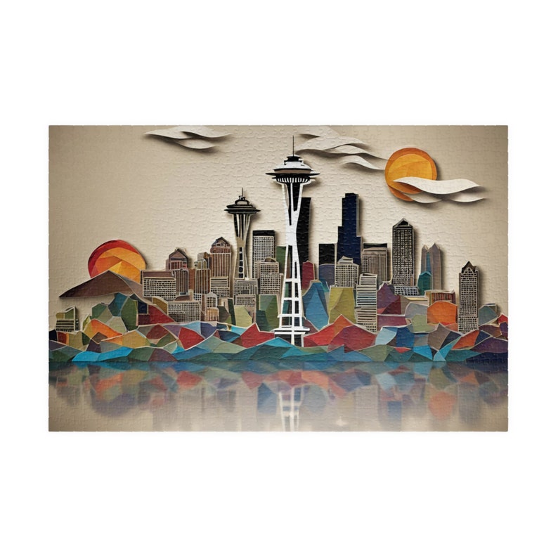 Skyline Seattle Jigsaw Puzzle Vibrant Colors Seattle City Skyline Hard ...
