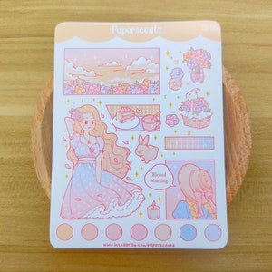 Cute Morning Girl Pastel Stickers, Cute Sunshine Stickers, Aesthetic ...