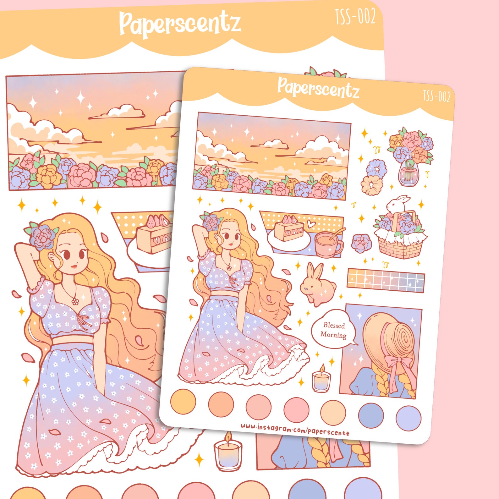 Cute Morning Girl Pastel Stickers, Cute Sunshine Stickers, Aesthetic ...