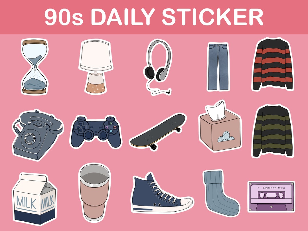 90's Daily Digital Sticker Pack , Icon Goodnotes Sticker , Striped ...