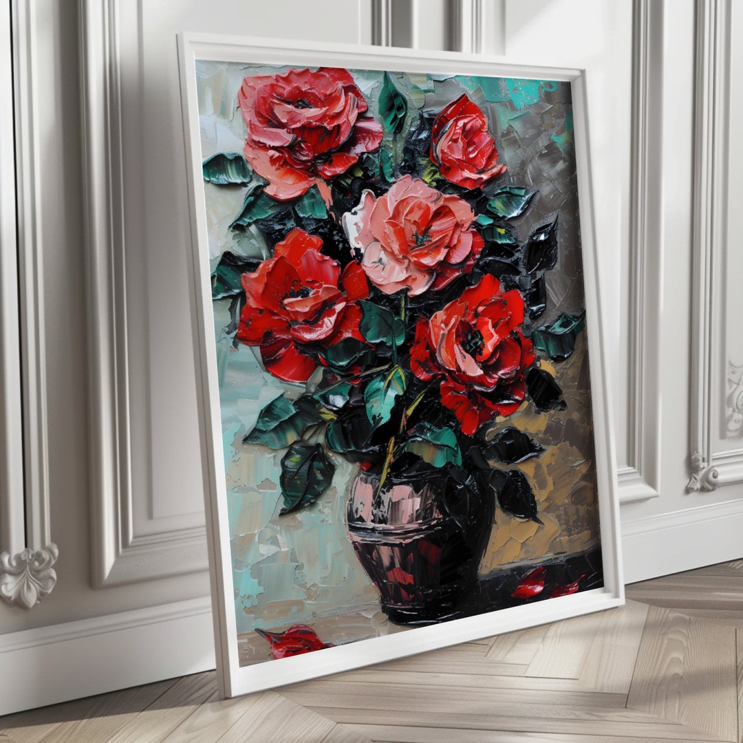 Impasto Red Rose Wall Art: A Shabby Chic Decor Piece With a Classic ...