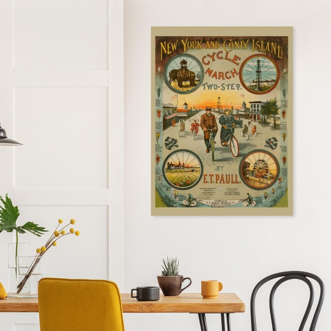 Vintage Cycling Poster Two Step Cycle March 1896. Coney Island New York ...