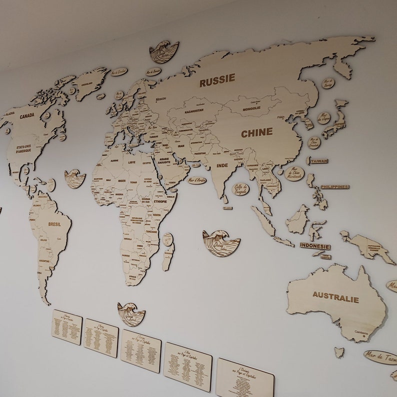Loft 3D Wooden World Map, Wooden Map for Wall, Wooden Wall Map, Large ...