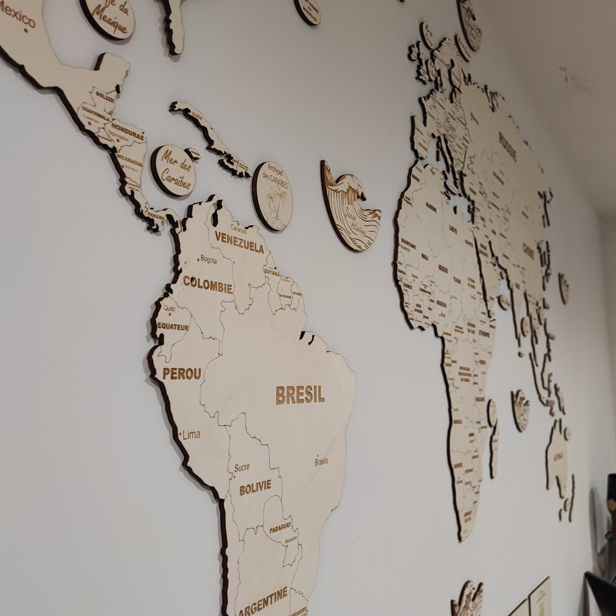 Loft 3D Wooden World Map, Wooden Map for Wall, Wooden Wall Map, Large ...