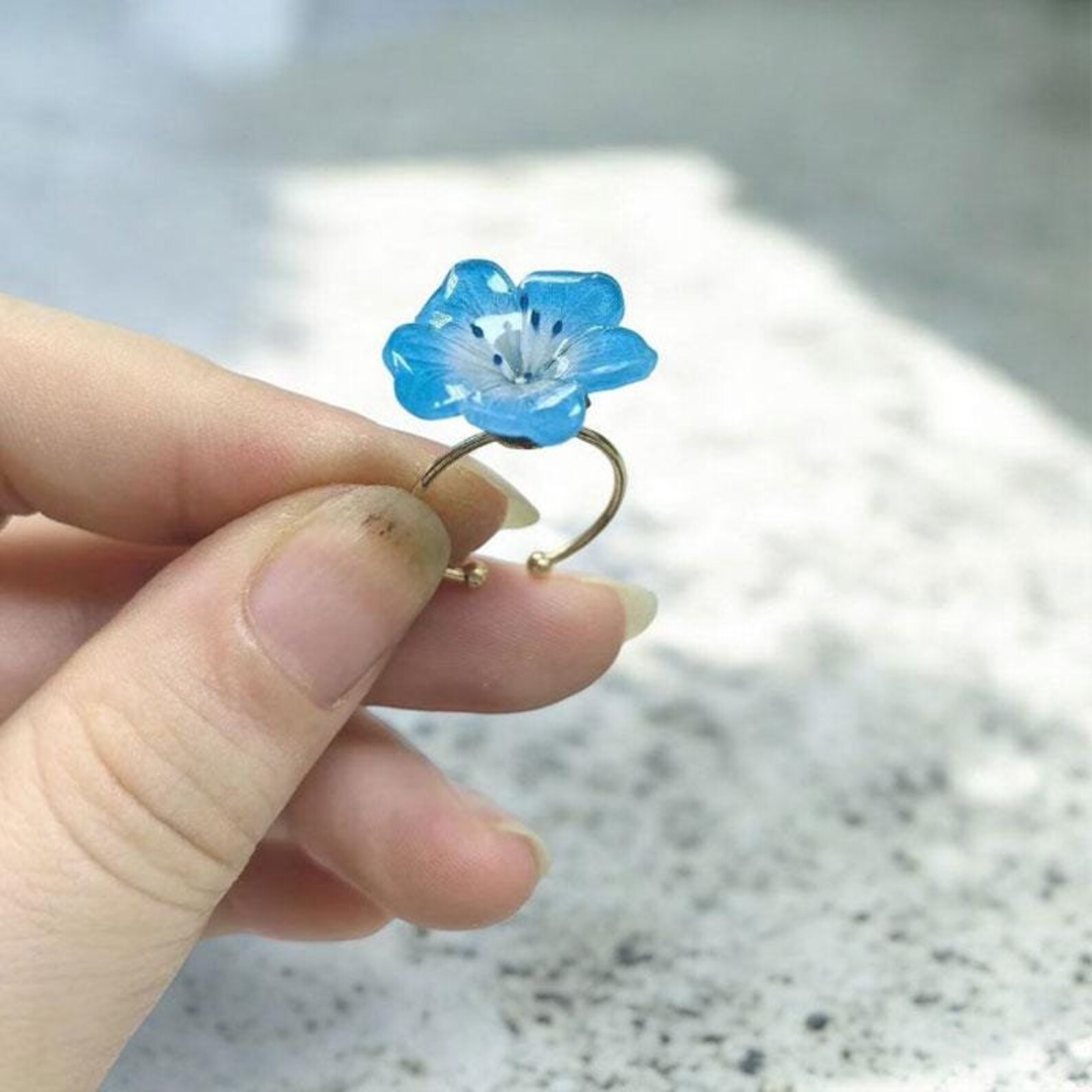 Blue Flower Adjustable Ring, Cute Blue-moon Flower Ring, Frieren ...