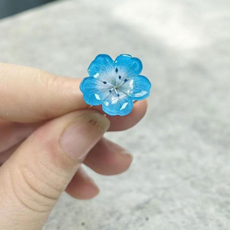 Blue Flower Adjustable Ring, Cute Blue-moon Flower Ring, Frieren ...