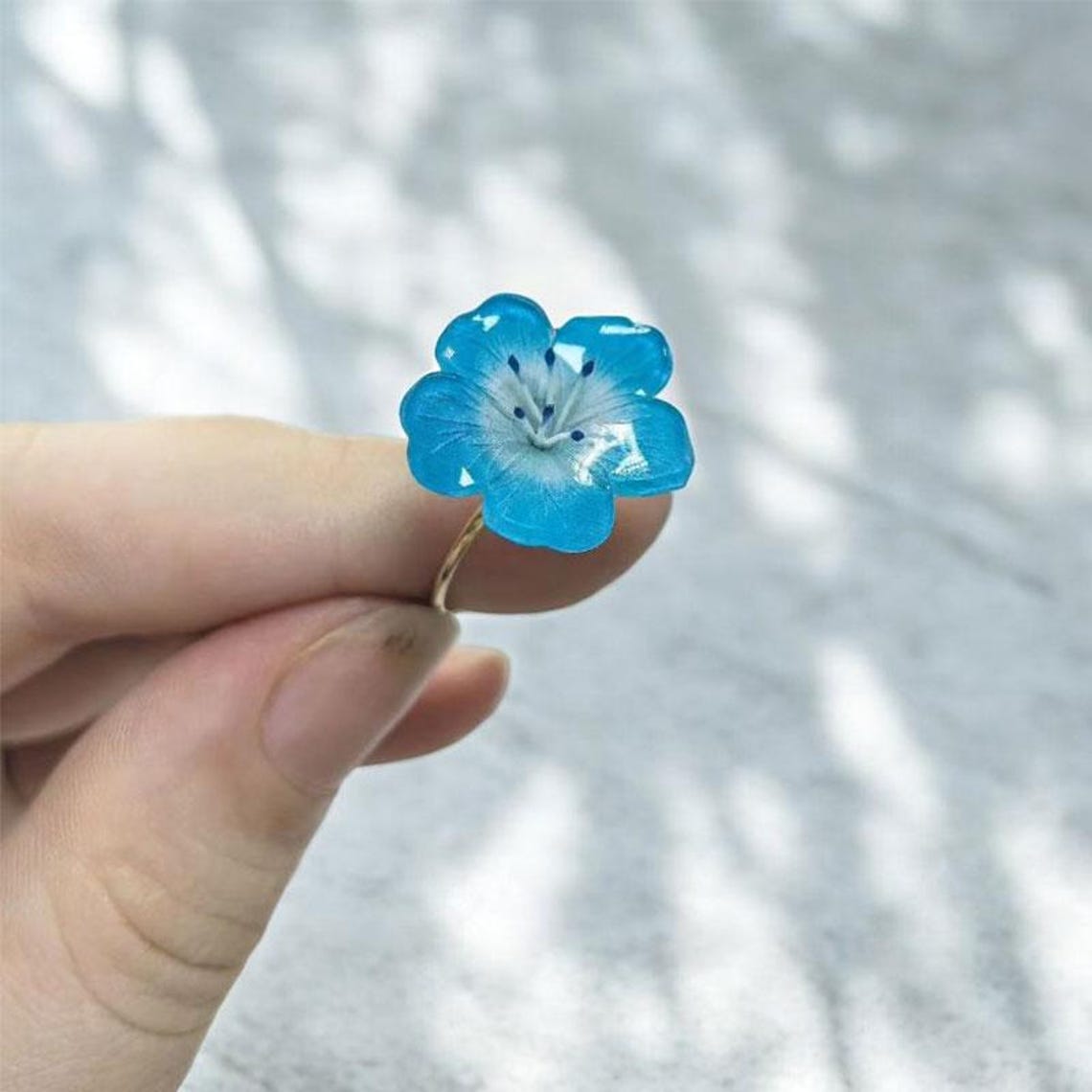 Blue Flower Adjustable Ring, Cute Blue-moon Flower Ring, Frieren ...