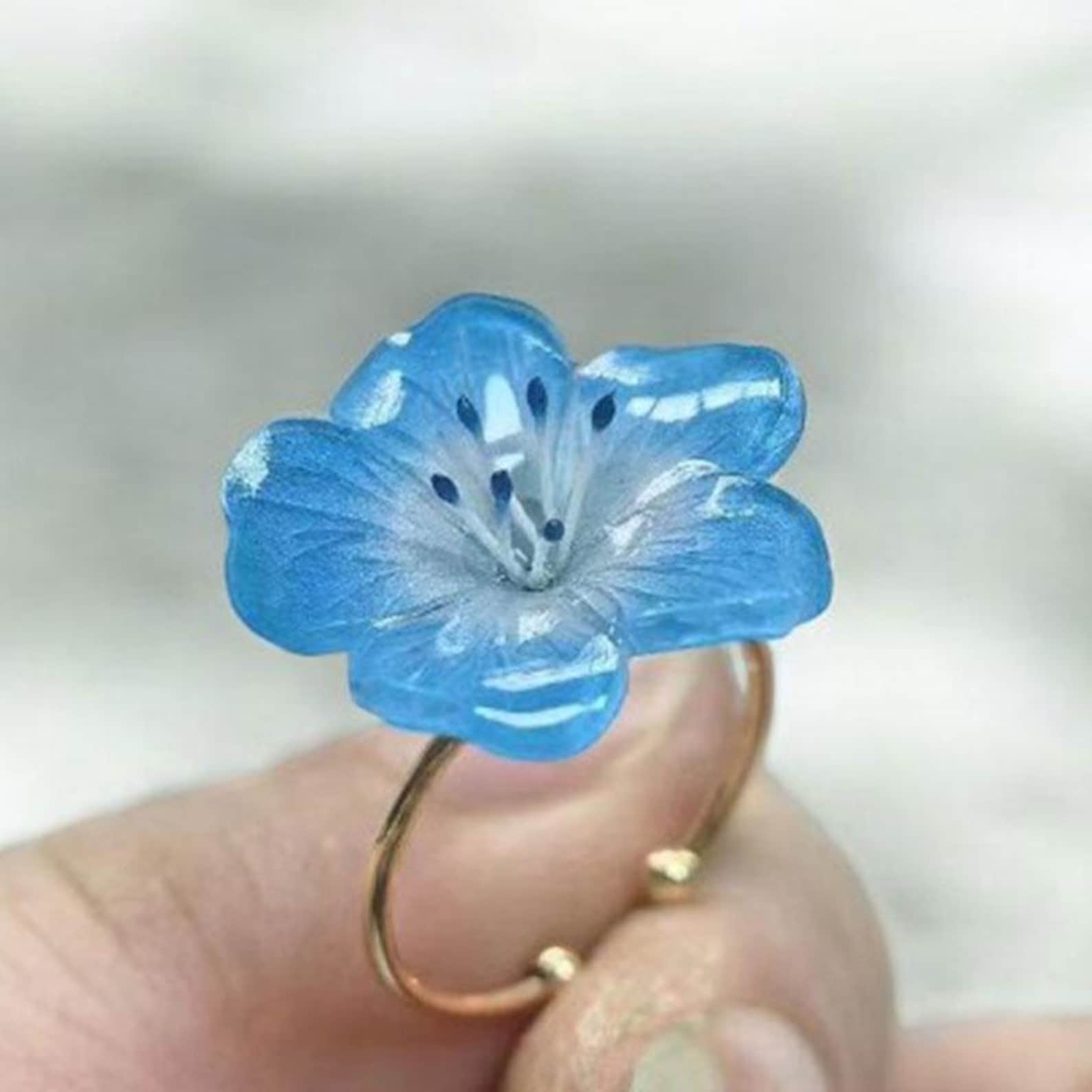 Blue Flower Adjustable Ring, Cute Blue-moon Flower Ring, Frieren ...