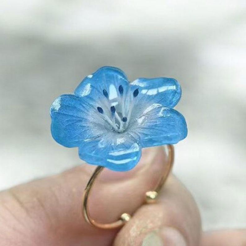 Blue Flower Adjustable Ring, Cute Blue-moon Flower Ring, Frieren ...