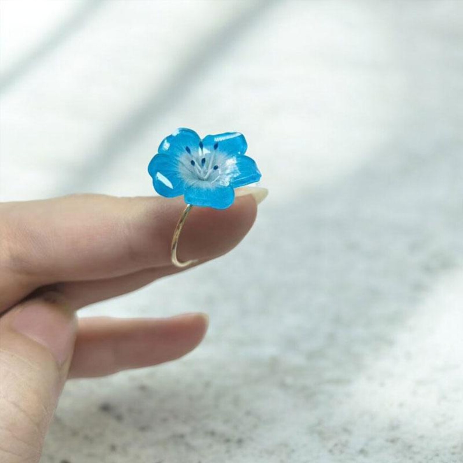 Blue Flower Adjustable Ring, Cute Blue-moon Flower Ring, Frieren ...