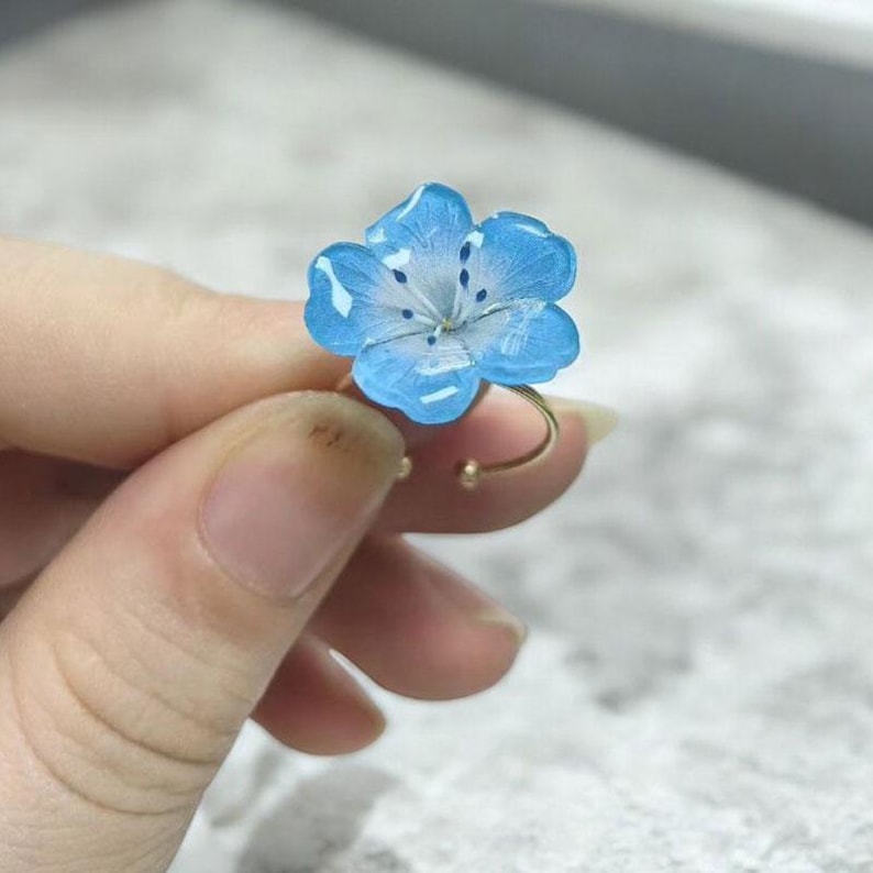 Blue Flower Adjustable Ring, Cute Blue-moon Flower Ring, Frieren ...