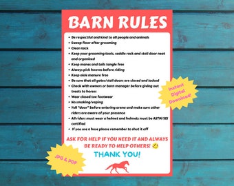 Minimalist Barn Rules Printable Poster Pdf Svg Png Horseshoe Barn ...