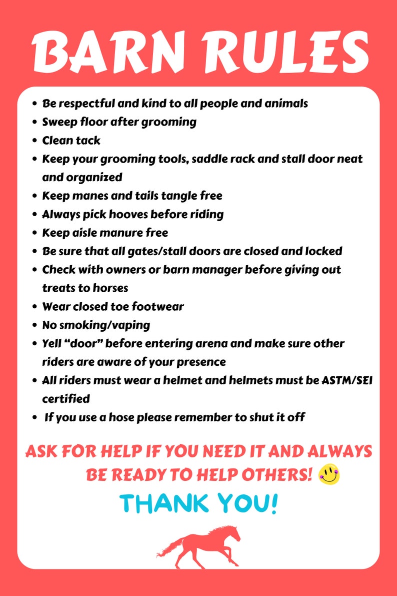 Barn Rules Horse Farm Safety Printable Poster - Etsy