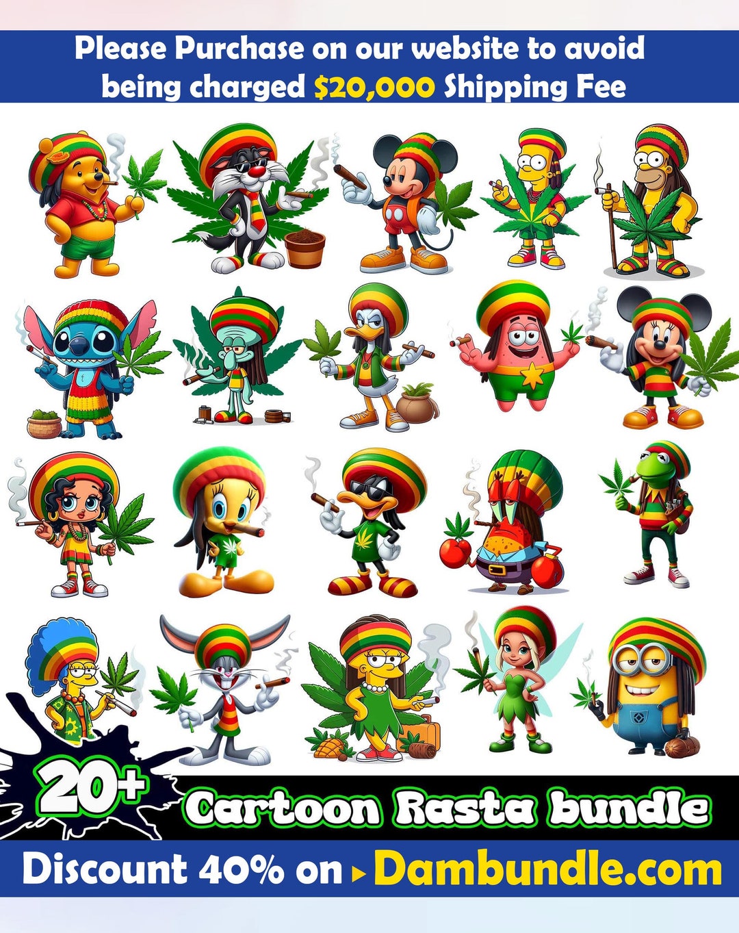 Cartoon Rasta Png Bundle, Mickey Rasta Digital Designs for Printing, T ...