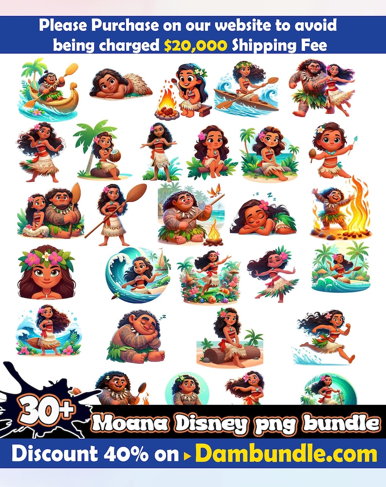 Moana Cliparts MEGA Bundle, Moana PNG Cartoon Cliparts for Sublimation ...