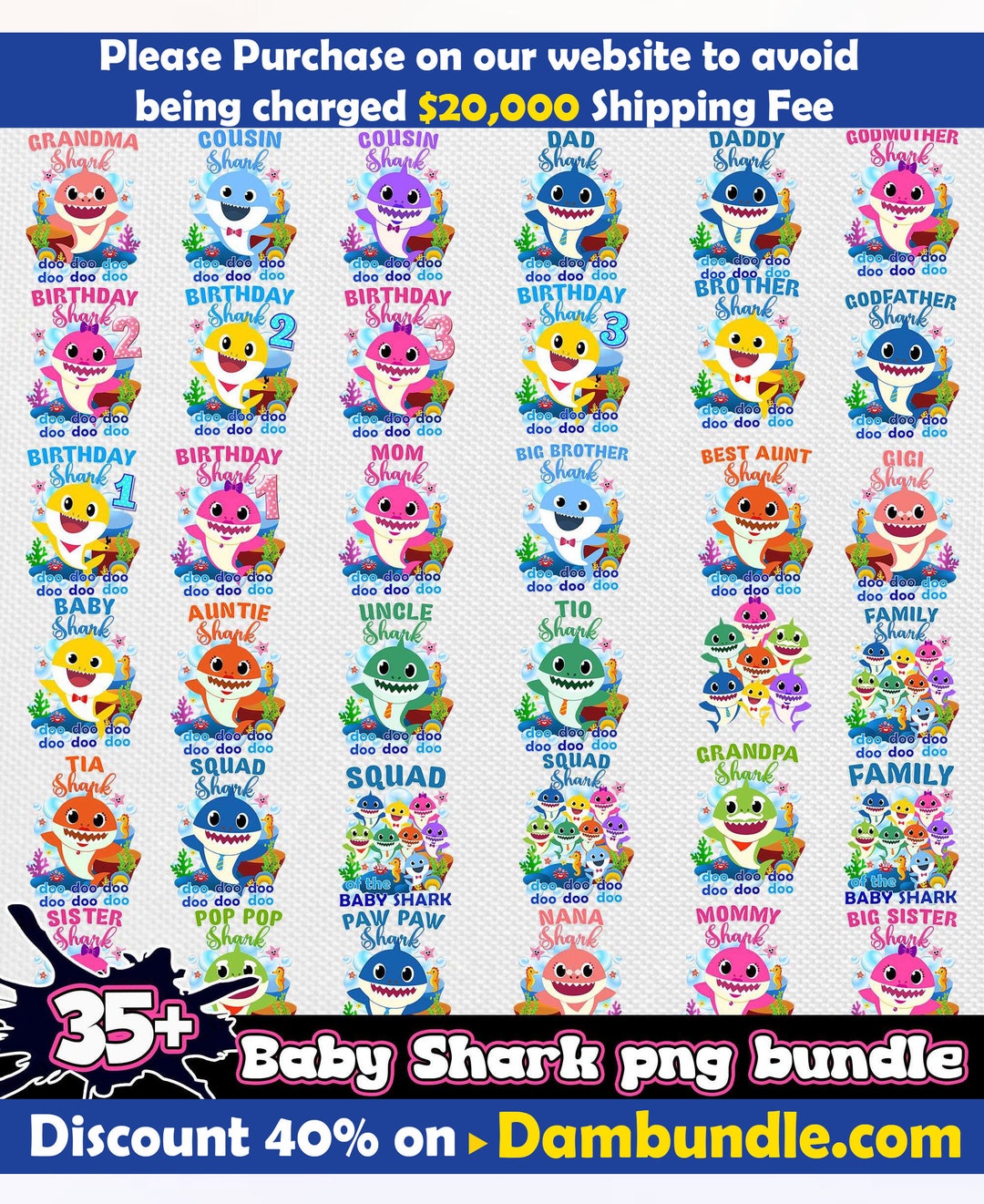 Baby Shark Bundle Png Files, Baby Shark Birthday Clipart, Baby Shark ...
