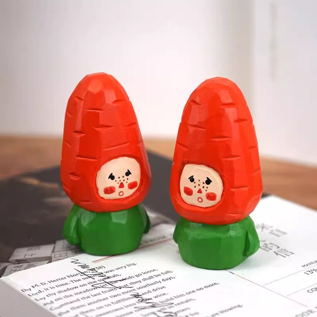 Original Wood Carving Carrot Man Ornaments, Cute Desktop Decor, Home ...