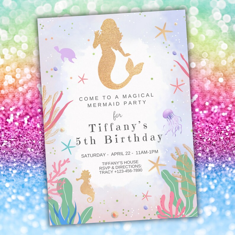 Editable Mermaid Birthday Invitation, Mermaid Party Invite, Instant ...
