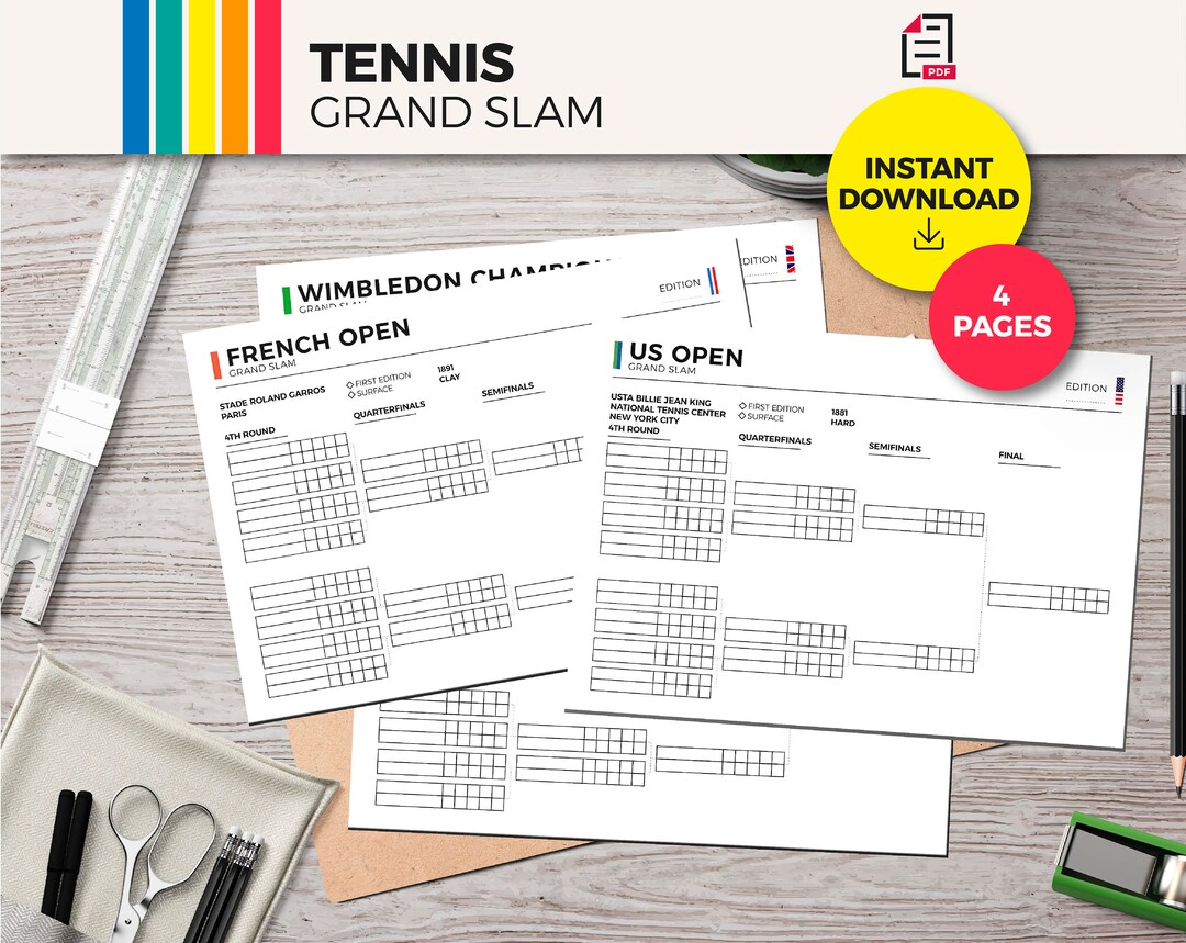 Tennis Grand Slam / Planner / 4 Pages / 4 Tournaments / Instant ...