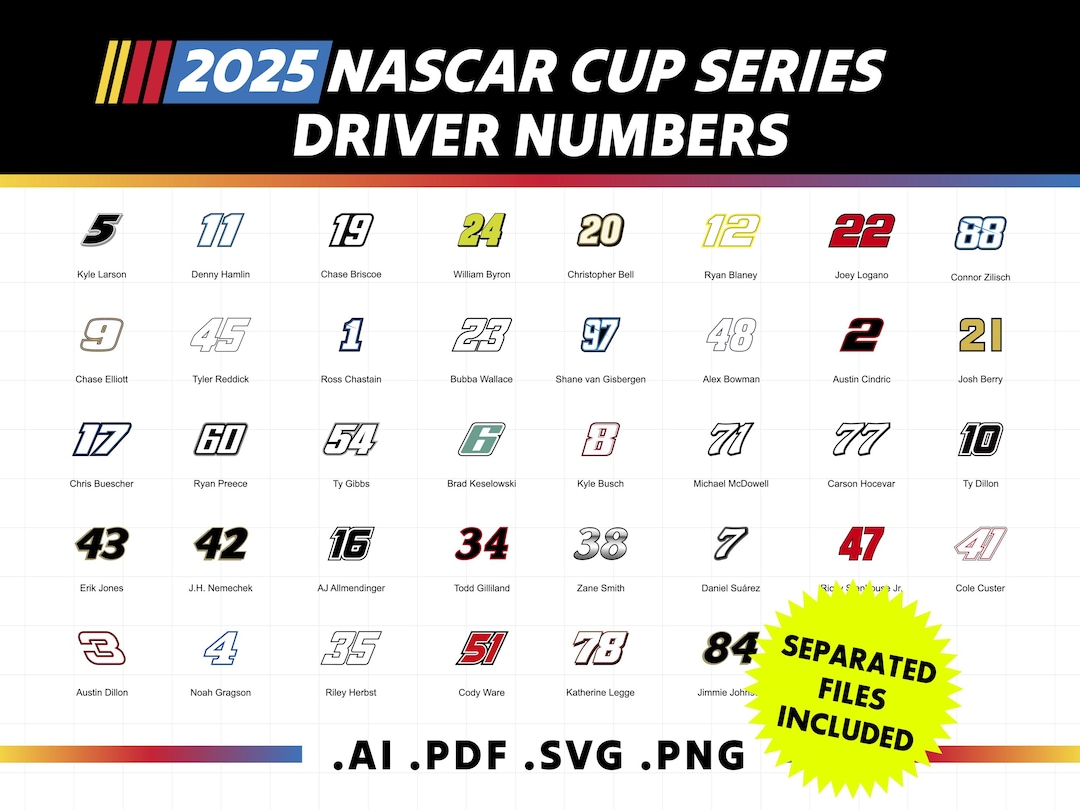 2025 Nascar Driver Numbers Vector Files (ai, Pdf, Png, Svg) (digital ...