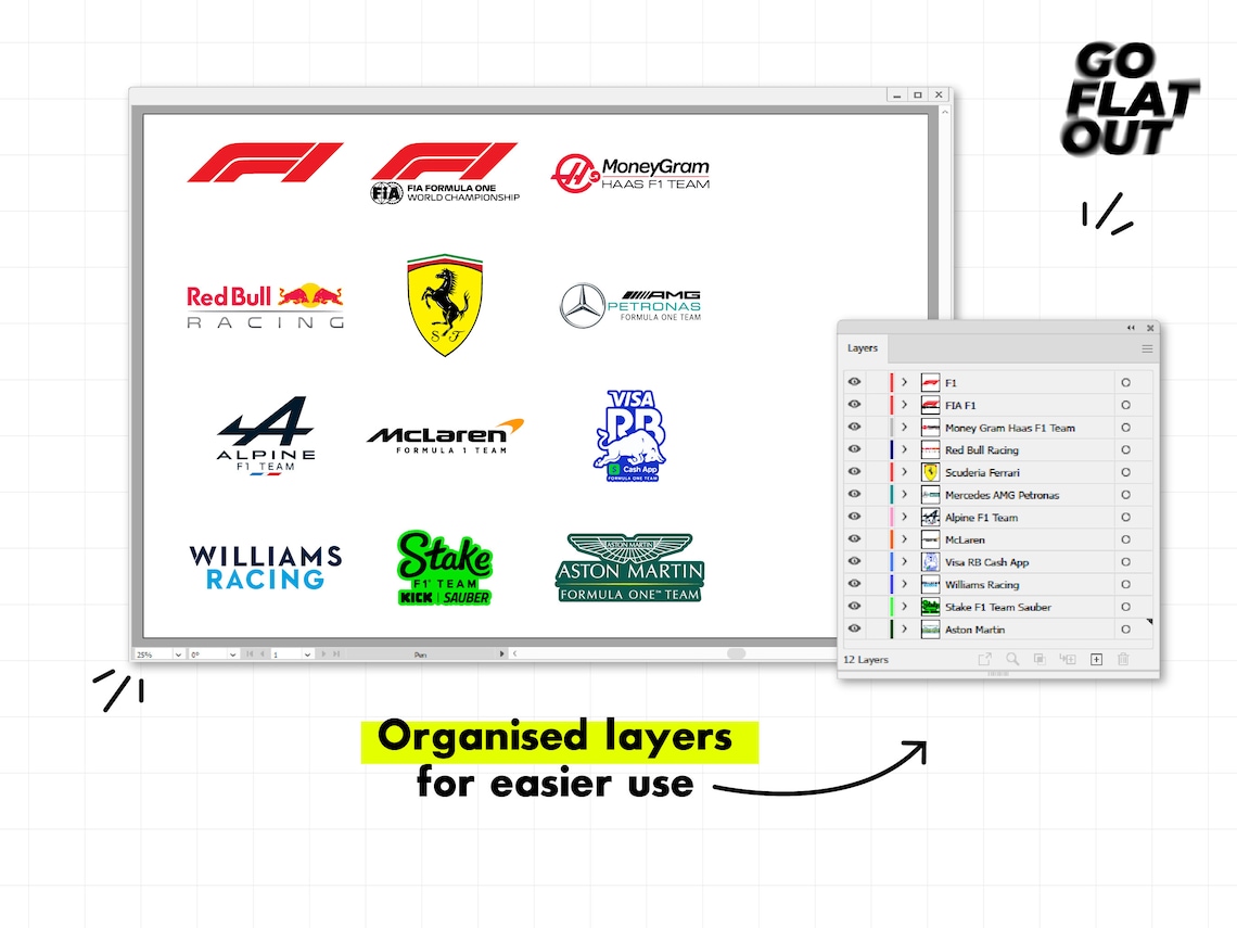 2024 F1 Fórmula 1 Logotipo del equipo Descarga digital instantánea ai ...