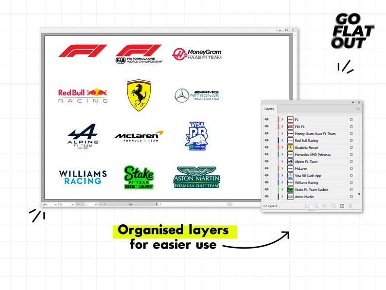2024 F1 Fórmula 1 Logotipo del equipo Descarga digital instantánea - ai ...