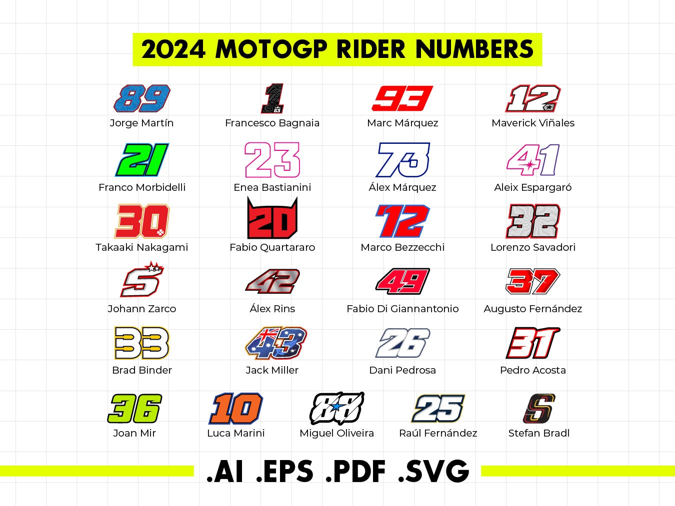 2024 Motogp Rider Number Vector Instant Digital Download - Ai, Eps, Pdf ...
