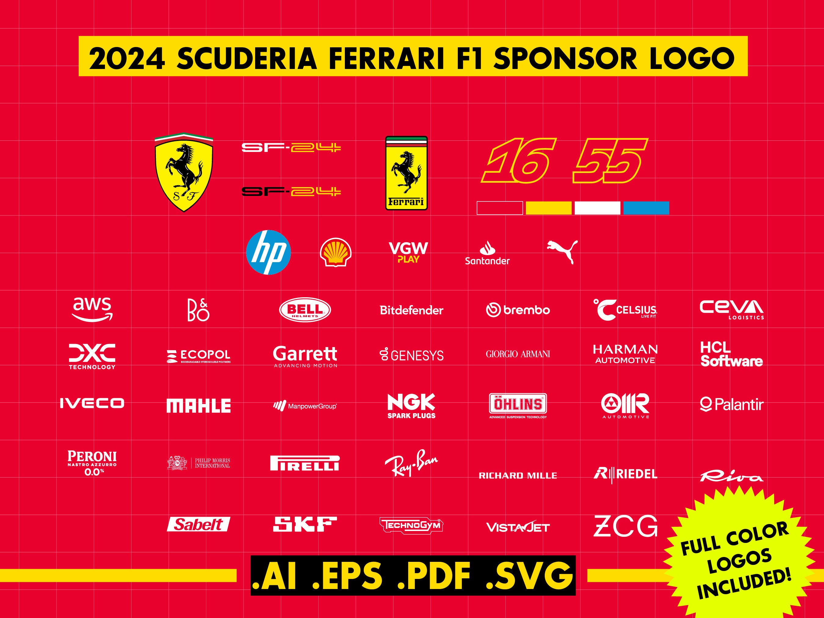 2024 Scuderia Ferrari F1 Sponsor Logo Instant Digital Download Editable Vector Files Ai, Eps ...