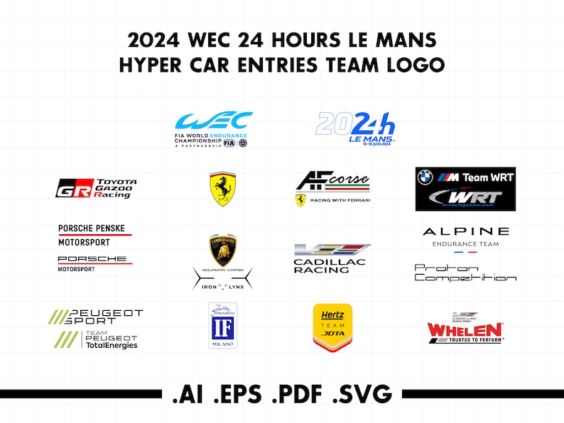 2024 WEC 24 Hours Le Mans Hypercar Entries Team Logo Instant Digital ...