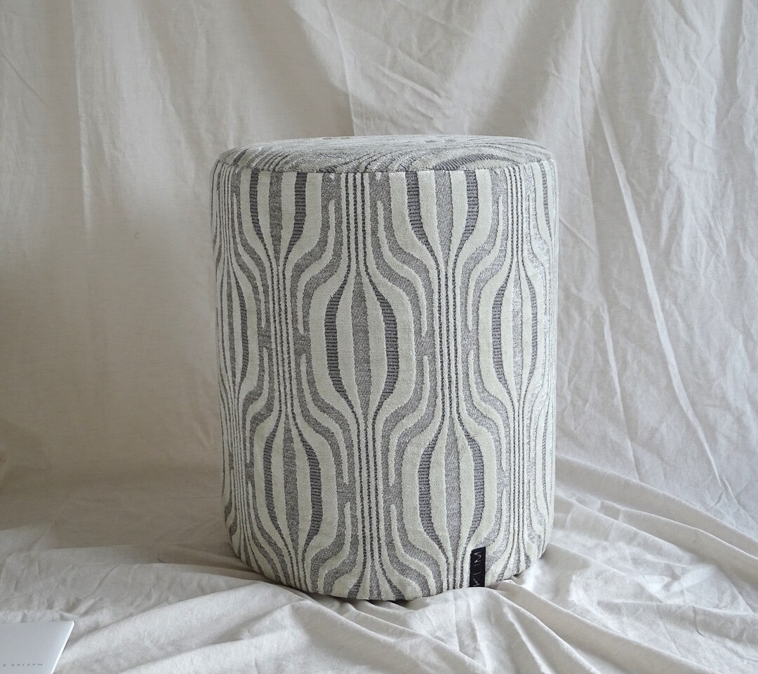 Unique Pouf Chloe With Fabric in Organic Print in Refined Gray Tones - Etsy