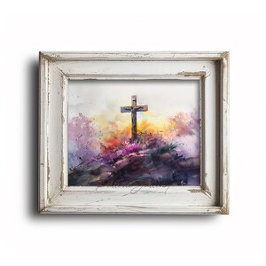 Digital Watercolor Jesus Cross Wall Art, Soft Pastel Illustration on ...
