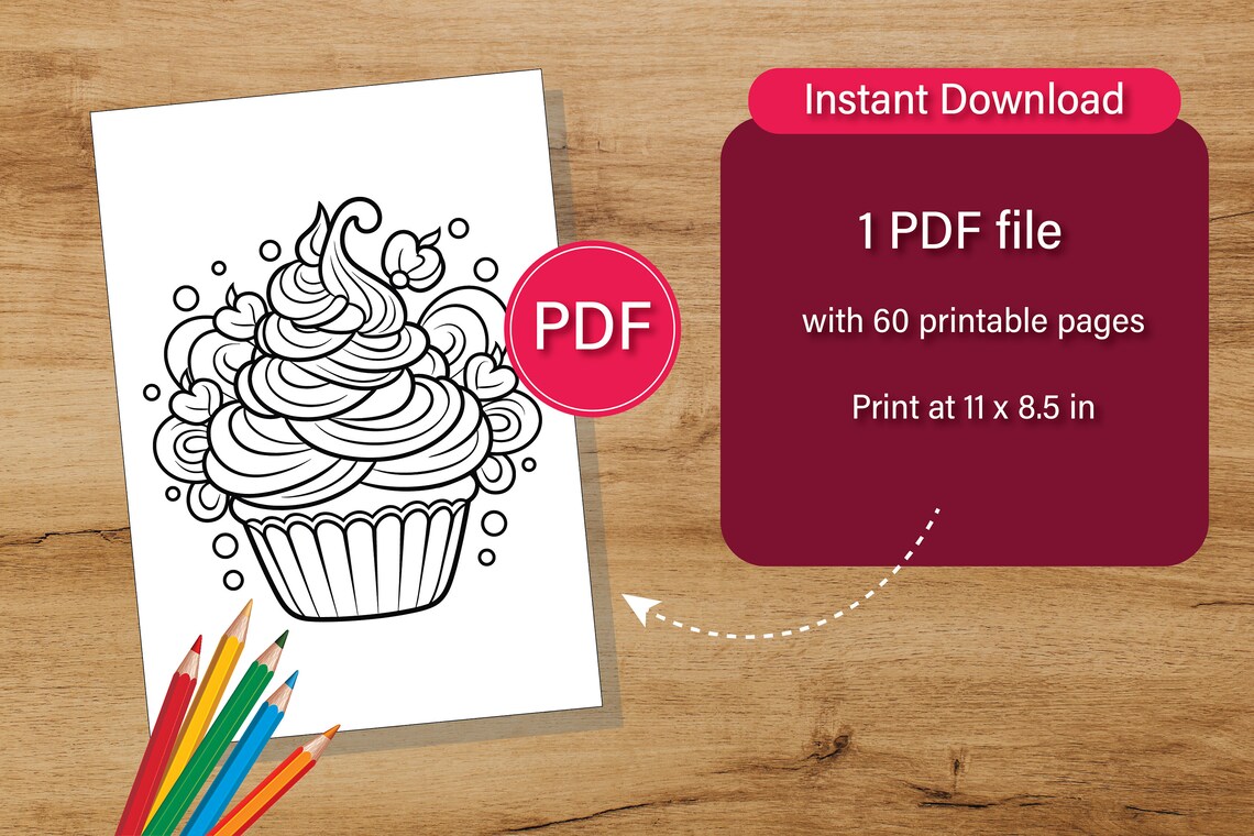 Cupcakes With Hearts Coloring Pages, Easy Valentine's Day Coloring ...